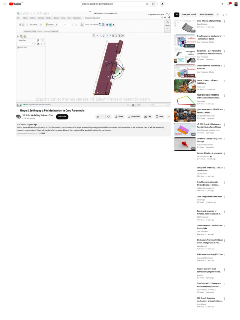 Hinge - Setting Up A Pin Mechanism in Creo Parametric: 3D Solid Modelling Videos - Creo | PDF