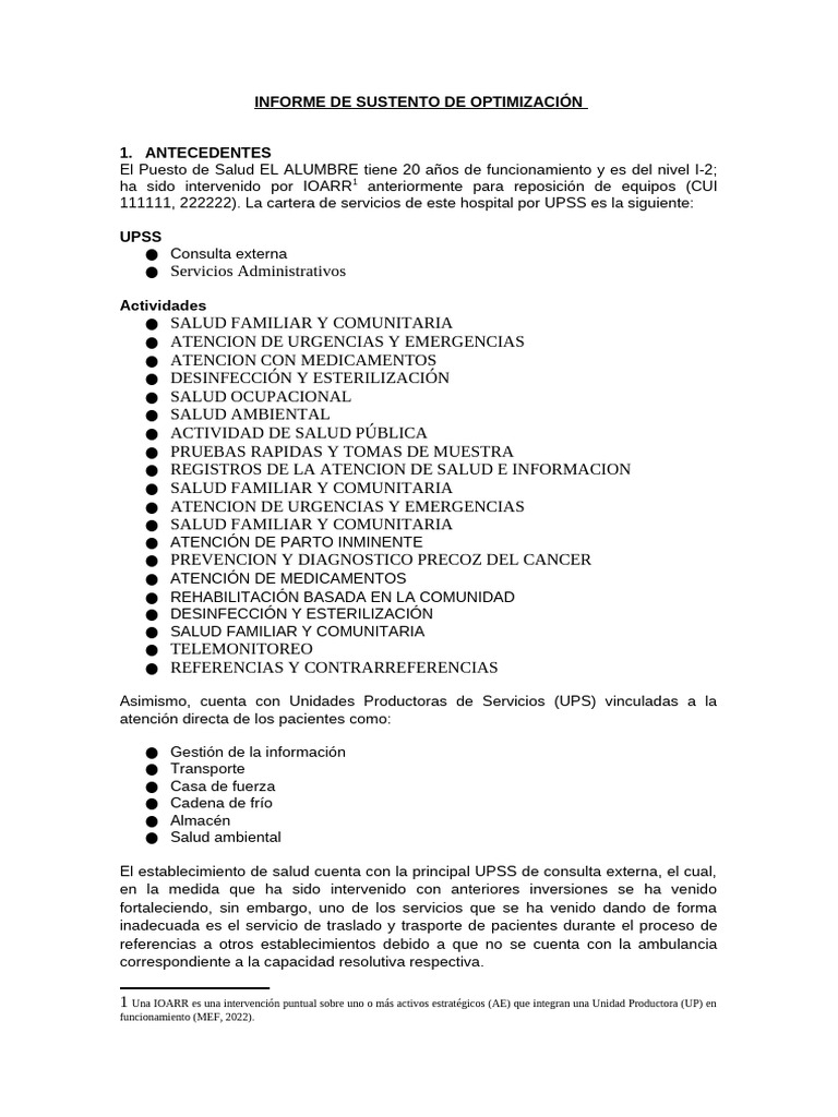 Informe de Sustento Ioarr El Alumbre. | PDF