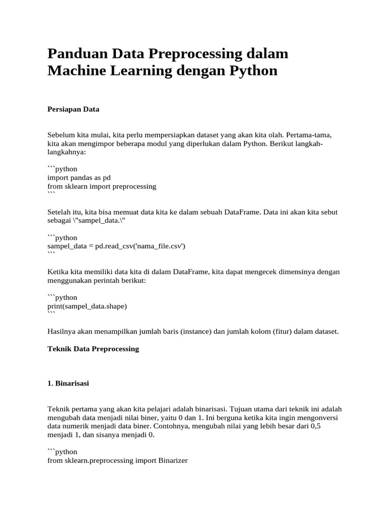 Panduan Data Preprocessing Dalam Machine Learning Dengan Python | PDF