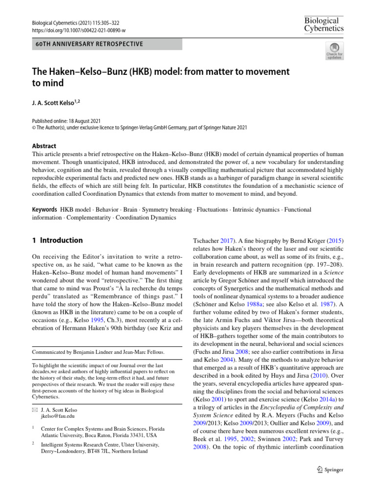 The Haken–Kelso–Bunz (HKB) model from matter to movement | PDF