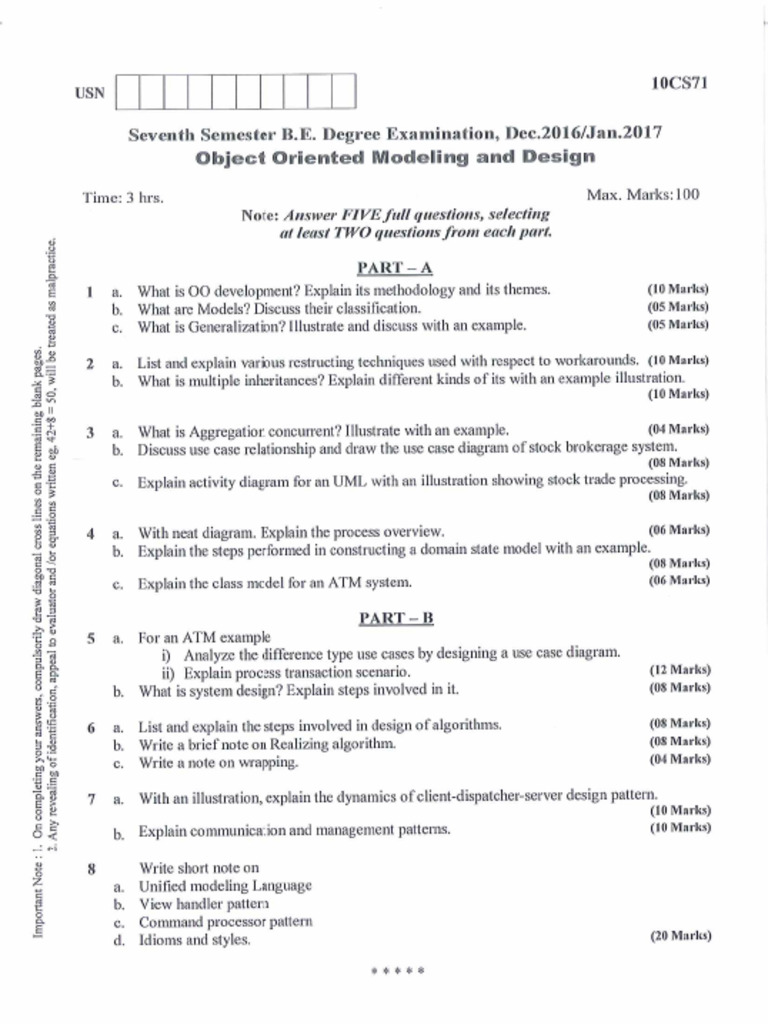 VTU Question Paper of 10CS71 Object Oriented Modeling and Design (VII ... VTU Question Paper of 10CS71 Object Oriented Modeling and Design (VII ...