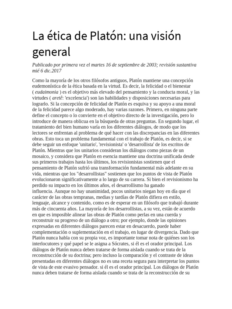 La Ética de Platón | PDF