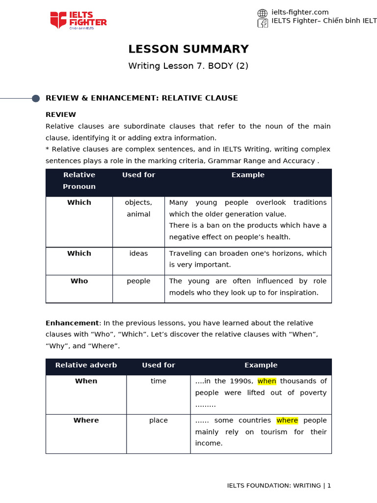 (Fighter 4) LS - Writing - Lesson 7 - Body | PDF