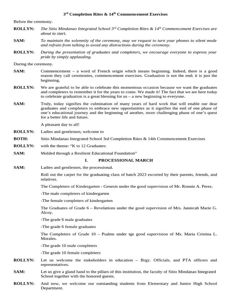 3rd Completion Rites Script Final | PDF