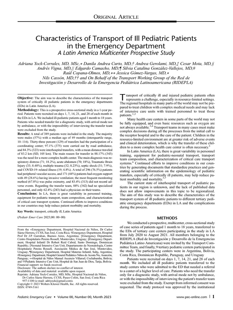Characteristics of Transport of Ill Pediatric.272 | PDF | Intensive ...