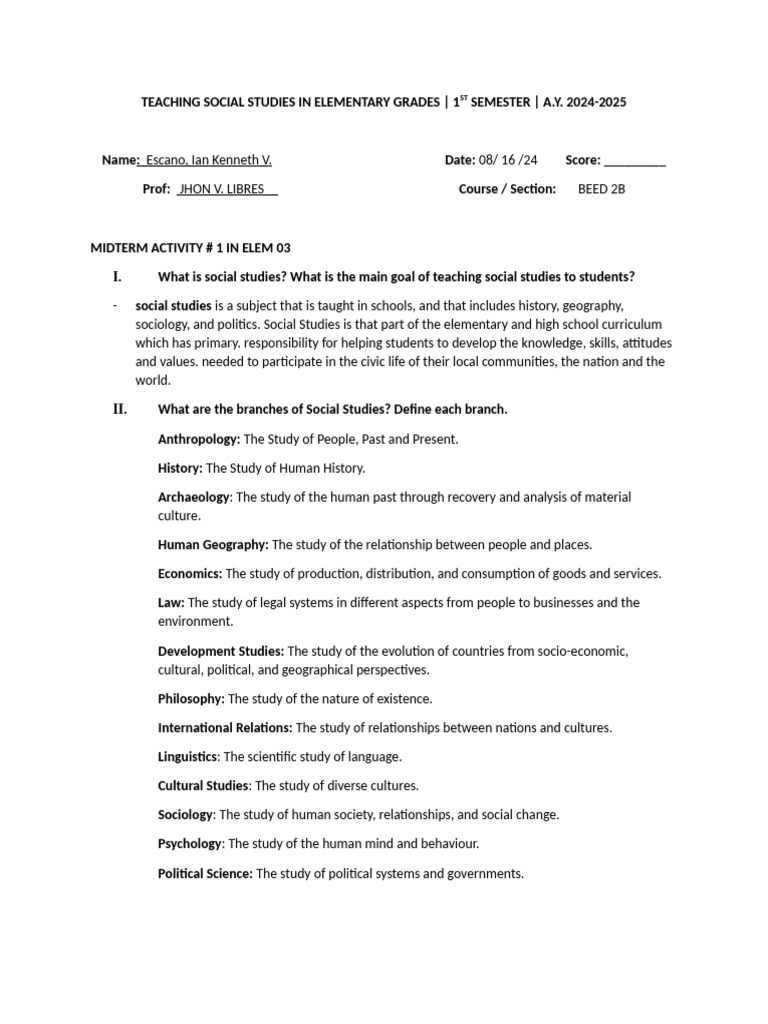 Teaching Social Studies in Elementary Grades | PDF