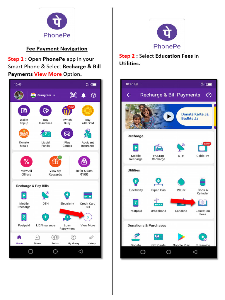 PhonePe - Fee Payment Navigation | PDF