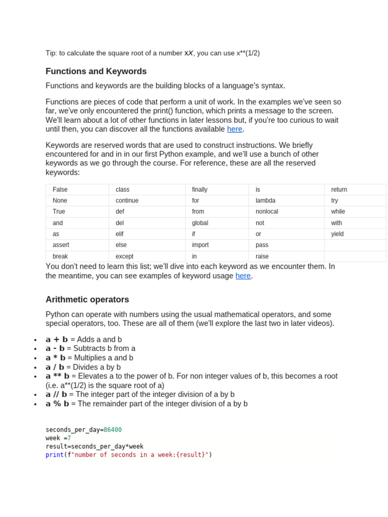 Functions and Keywords: Tip: To Calculate The Square Root of A Number ...