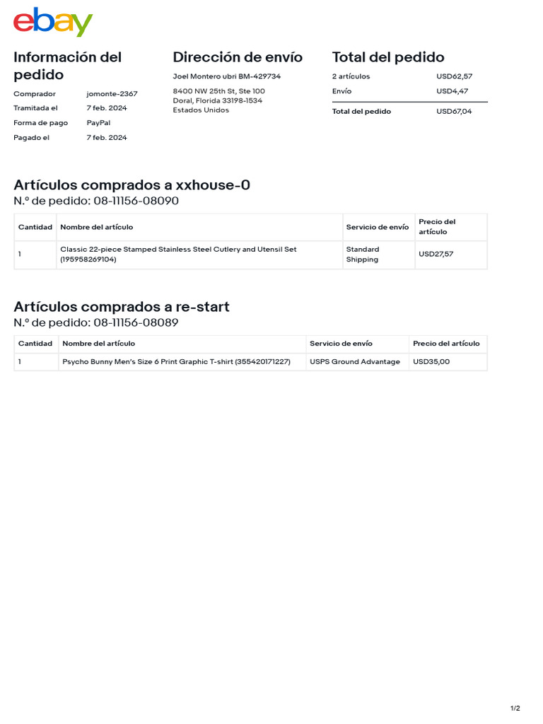 Detalles Del Pedido - Ebay | PDF