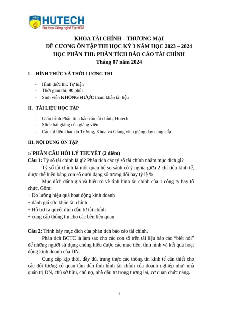 ôn tập phân tích BCTC | PDF