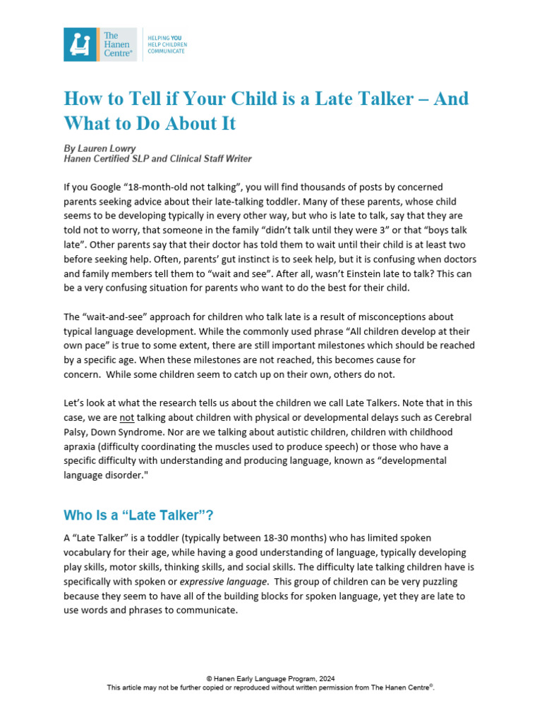 How To Tell Late Talker PF - Aspx | PDF
