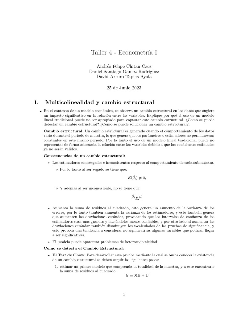 Taller 4 Econometría | PDF