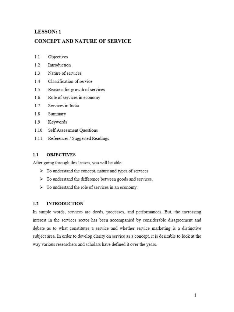Lesson: 1 Concept and Nature of Service: 1.1 Objectives | PDF