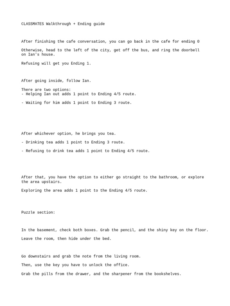 CLASSMATES Walkthrough + Ending Guide | PDF