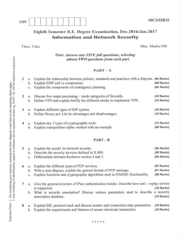 VTU question paper of 10CS835 10IS835 Information and Network Security ...