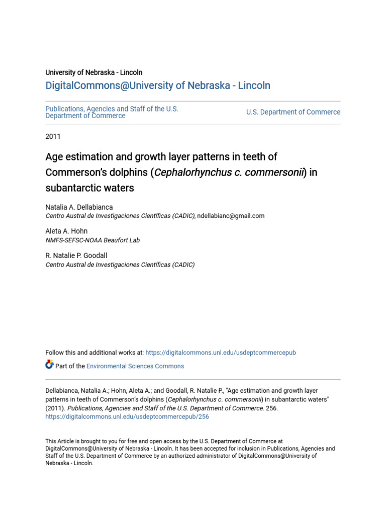 Age Estimation and Growth Layer Patterns in Teeth of Commerson - S | PDF