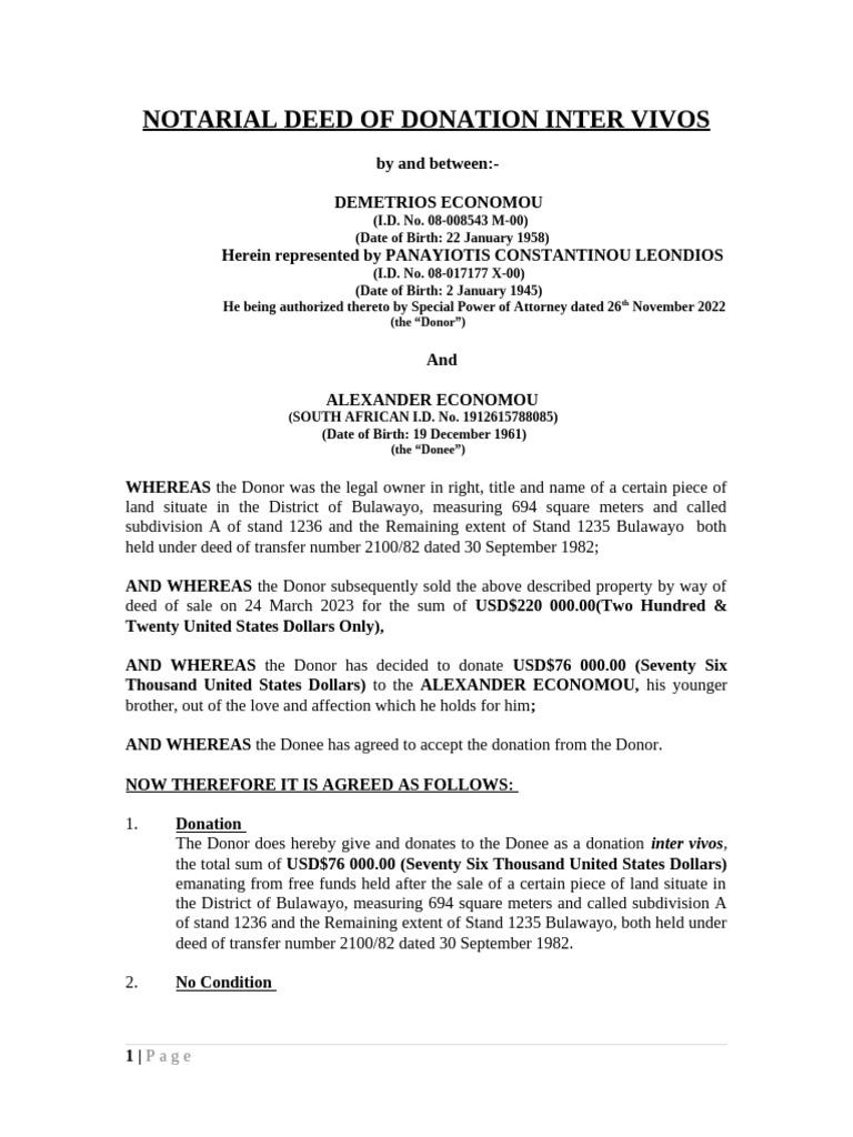 Deed of Donation- Economou | PDF Deed of Donation- Economou | PDF