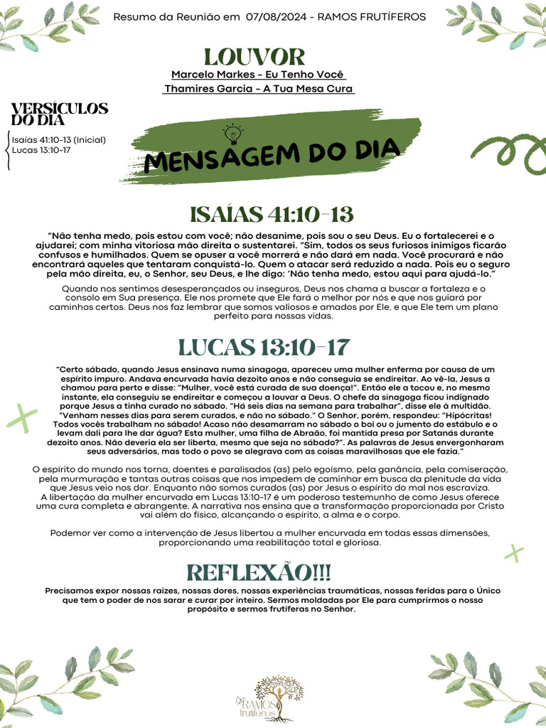 Resumo Da Reunião em 07:08:2024 - RAMOS FRUTÍFEROS PDF | PDF