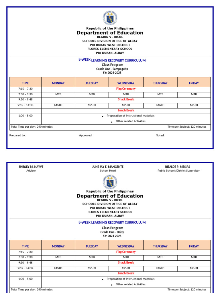 8 Week LRP Class Program 24-25 | PDF