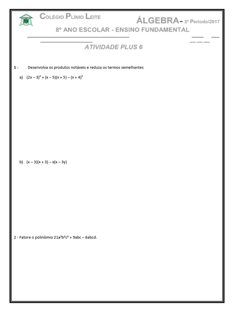 Fatoração Personaliza 8 Ano | PDF