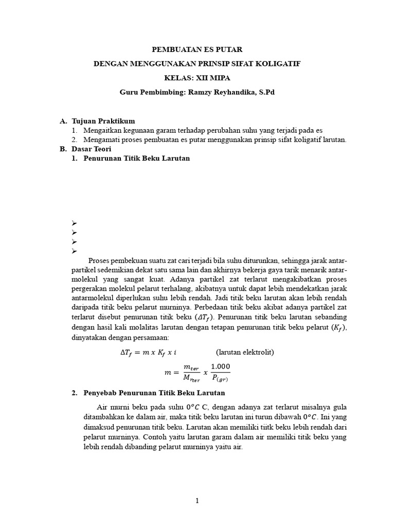 Pembuatan Es Putar Prinsip Sifat Koligatif | PDF