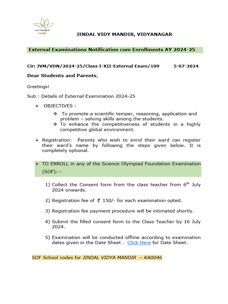 Cir 109 External Examination Notification Cum Enrollments For A Y 2024 ...