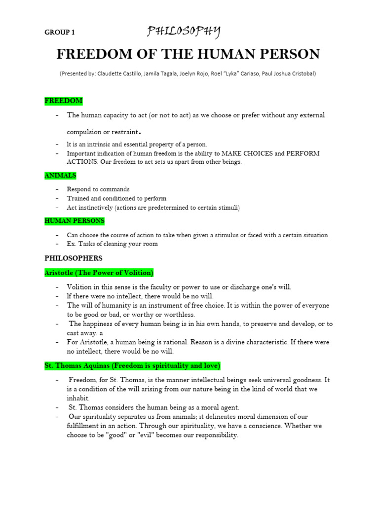 Freedom of The Human Person | PDF