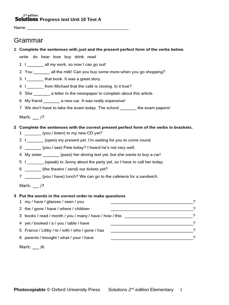Progress Test 10A | PDF