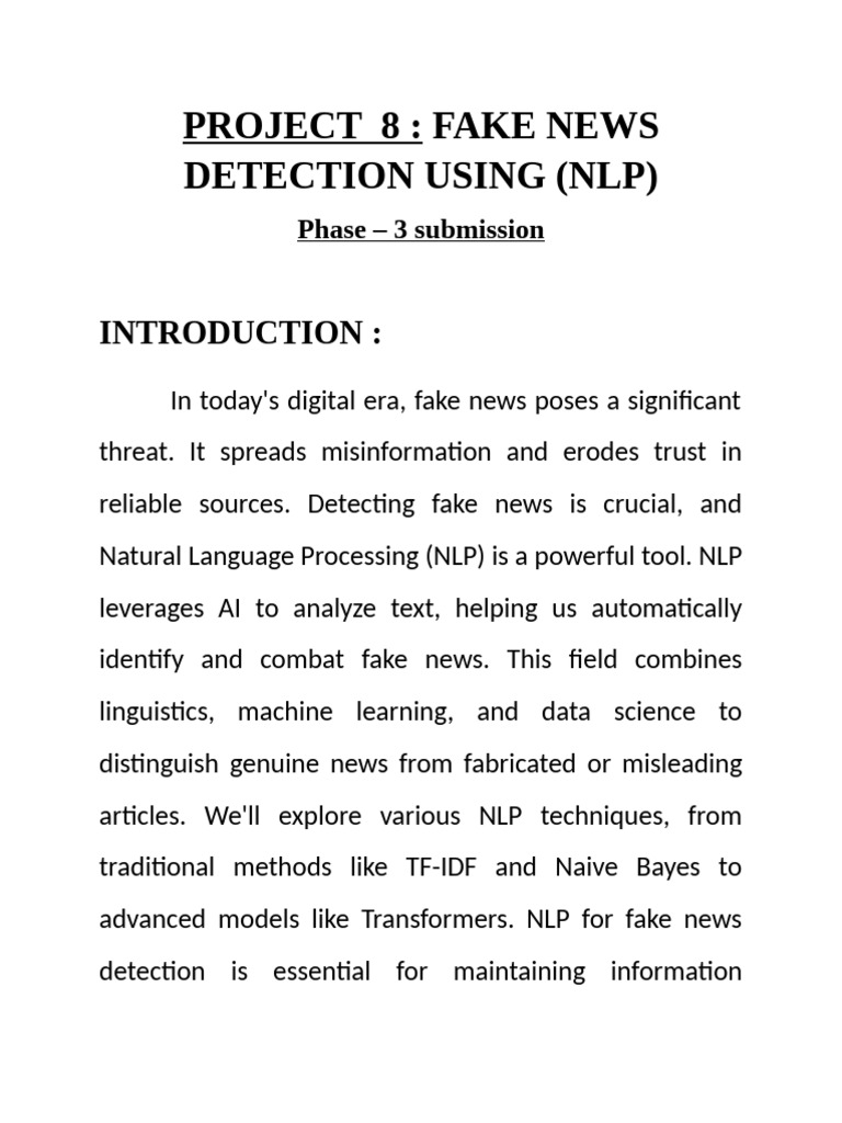 Fake News Detection Using NLP - Phase 3 | PDF