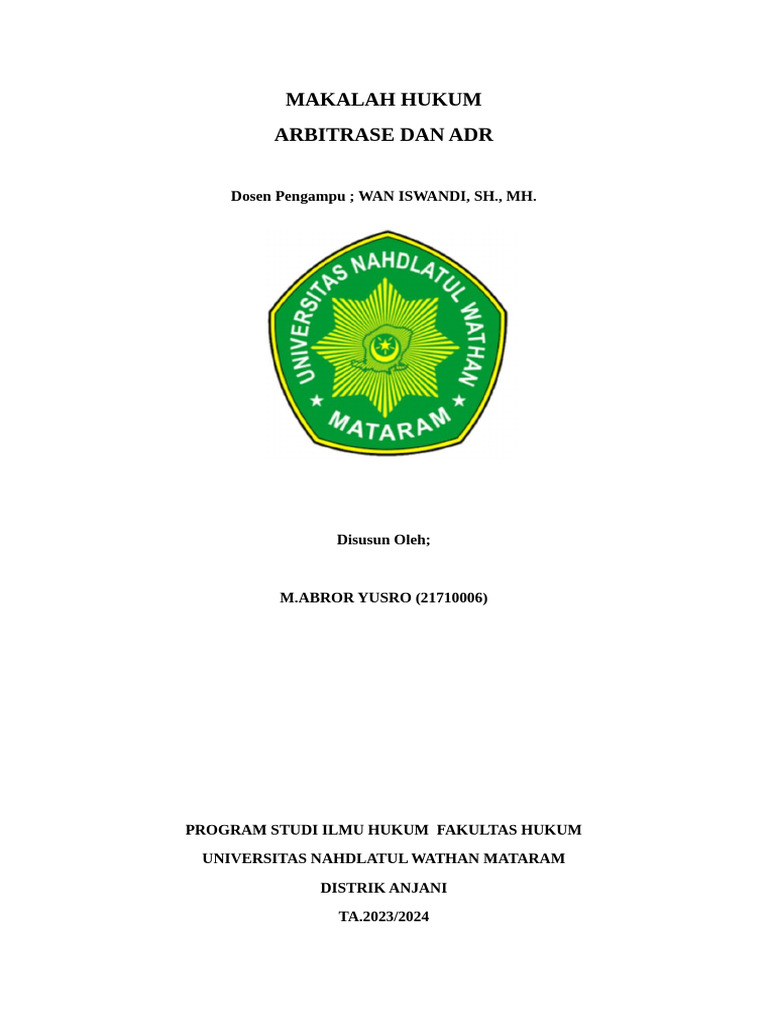 Arbitrase dan ADR dalam Hukum Indonesia | PDF