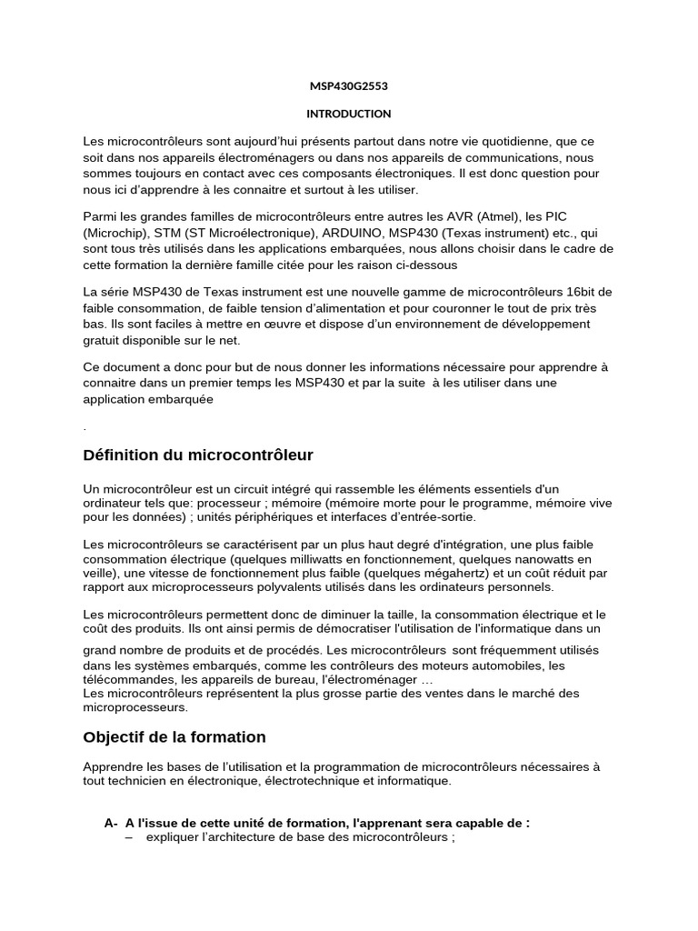 Microcontroleur MSP430 2 122210 | PDF