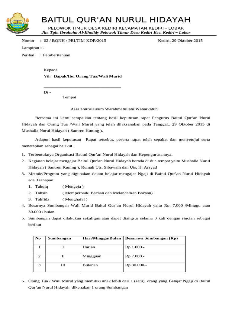 Surat Pemberitahuan Hasil Rapat Baru | PDF Surat Pemberitahuan Hasil Rapat Baru | PDF