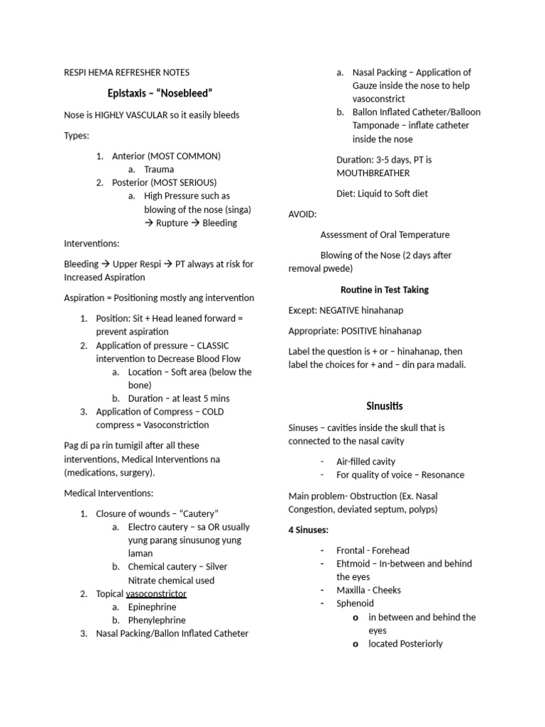 Respi Hema Refresher Notes Pdf