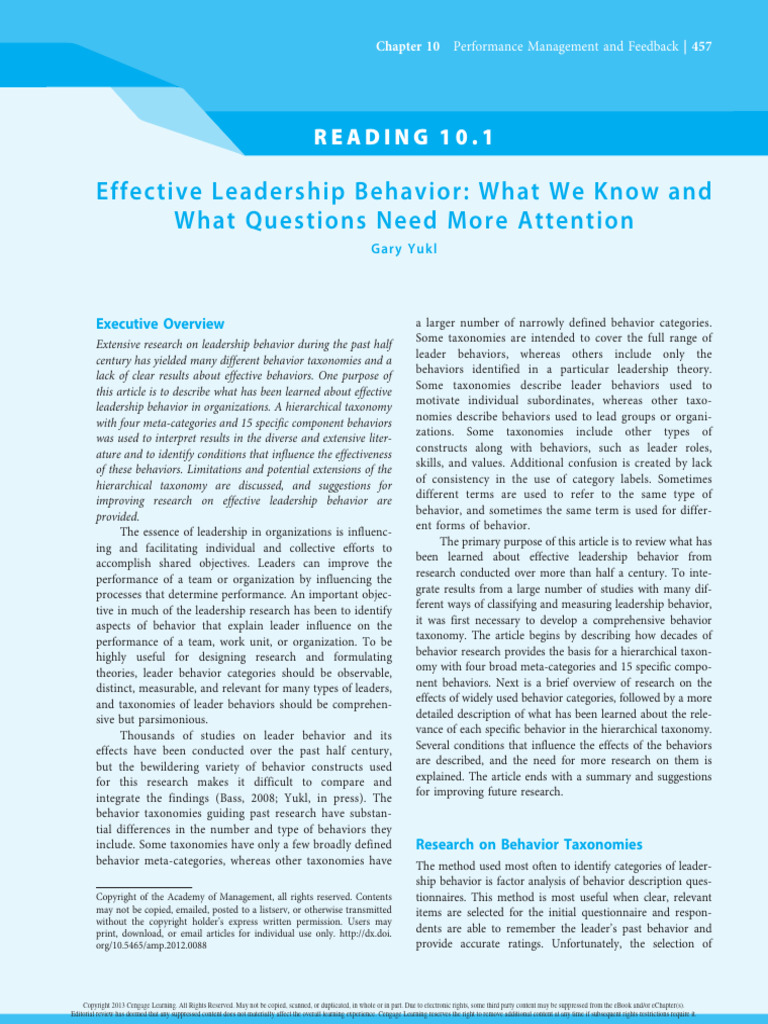 Yukl 2013 - Effective Leadership Behavior | PDF
