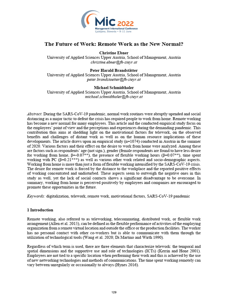 The Future of Work: Remote Work As The New Normal?: Christine Ebner | PDF