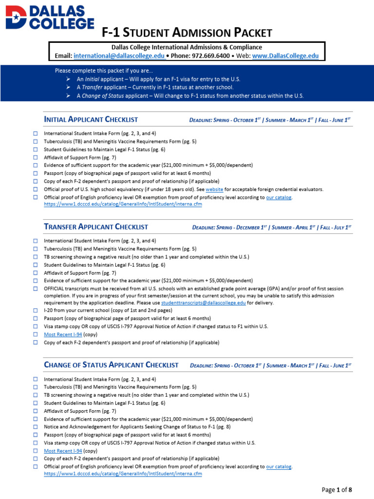F-1 Student Admission Packet - Copy | PDF