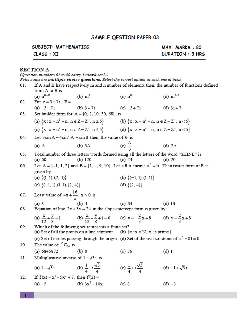Math GR - 11 SQP 03 | PDF
