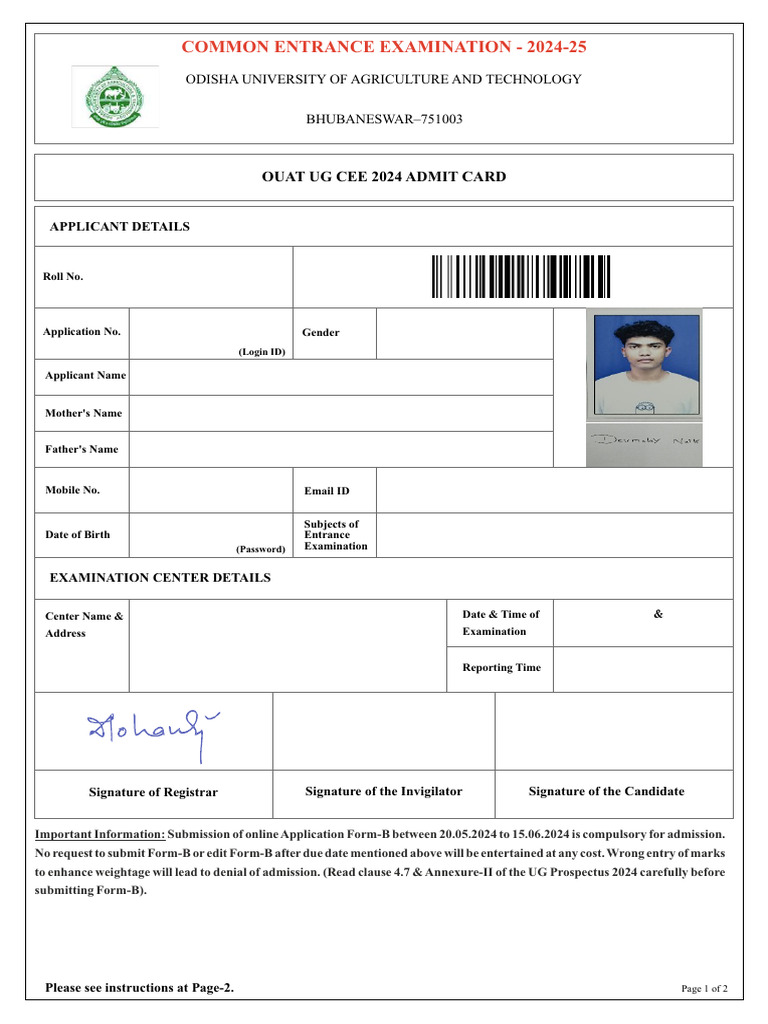 Admit Card | PDF
