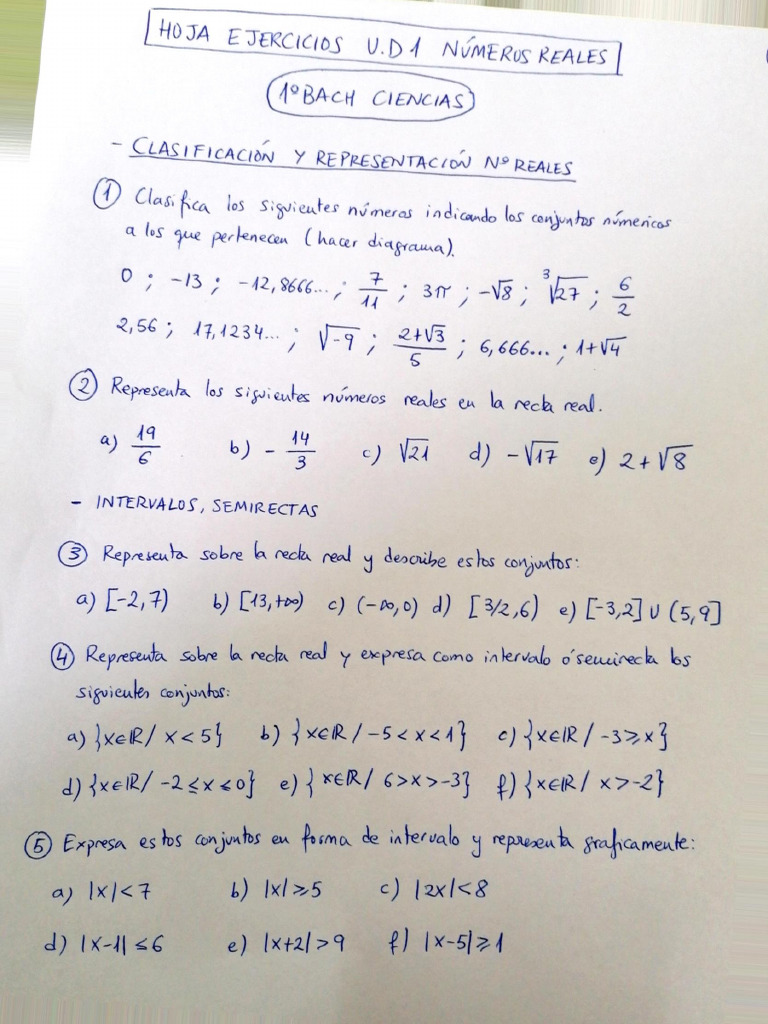 Hoja Ejercicios UD1 Números Reales | PDF