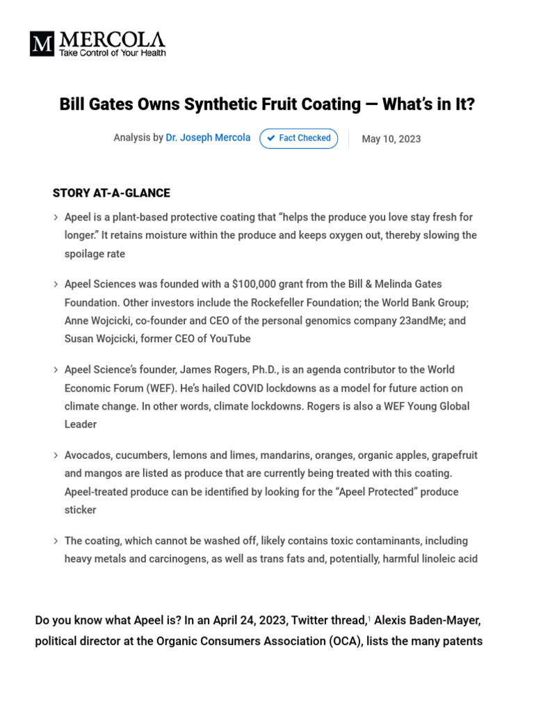 Apeel Coating: Ingredients and Safety Concerns | PDF | Fat | Wellness