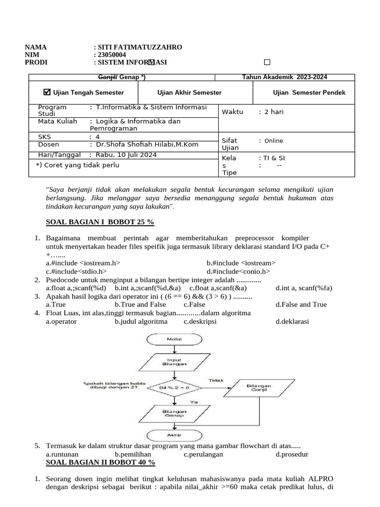 SOAL - UTS - Algoritma&Pemrograman-2024 | PDF