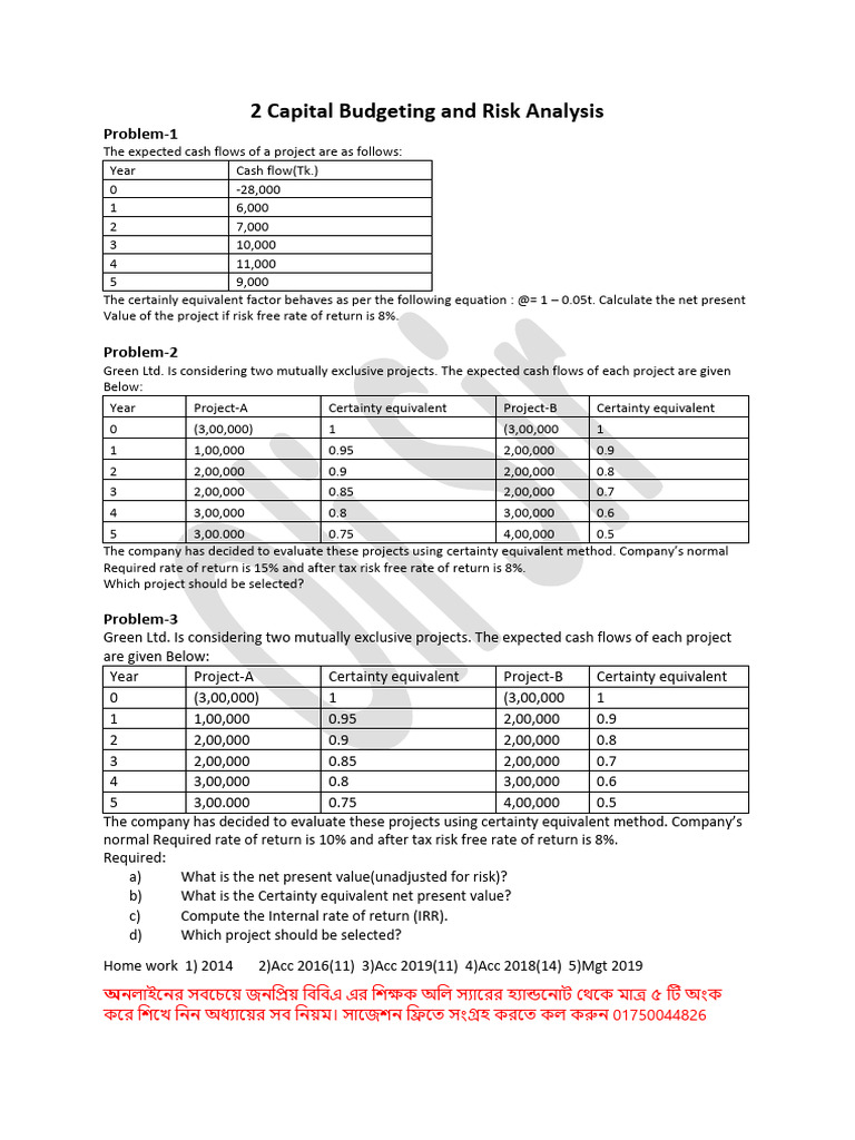 2 Capital Budgeting and Risk Analysis: Problem-1 | PDF
