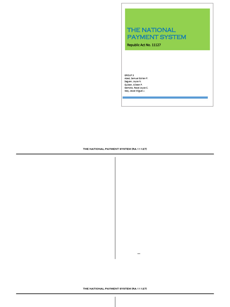 GRP 3 Handouts-The National Payment System | PDF