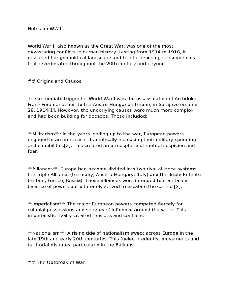 Notes On WW1 | PDF