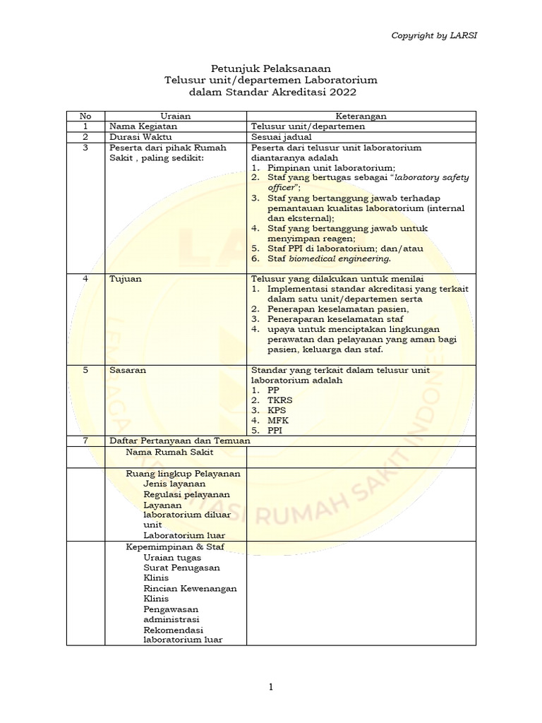 Petunjuk Pelaksanaan Telusur Unit Laboratorium | PDF
