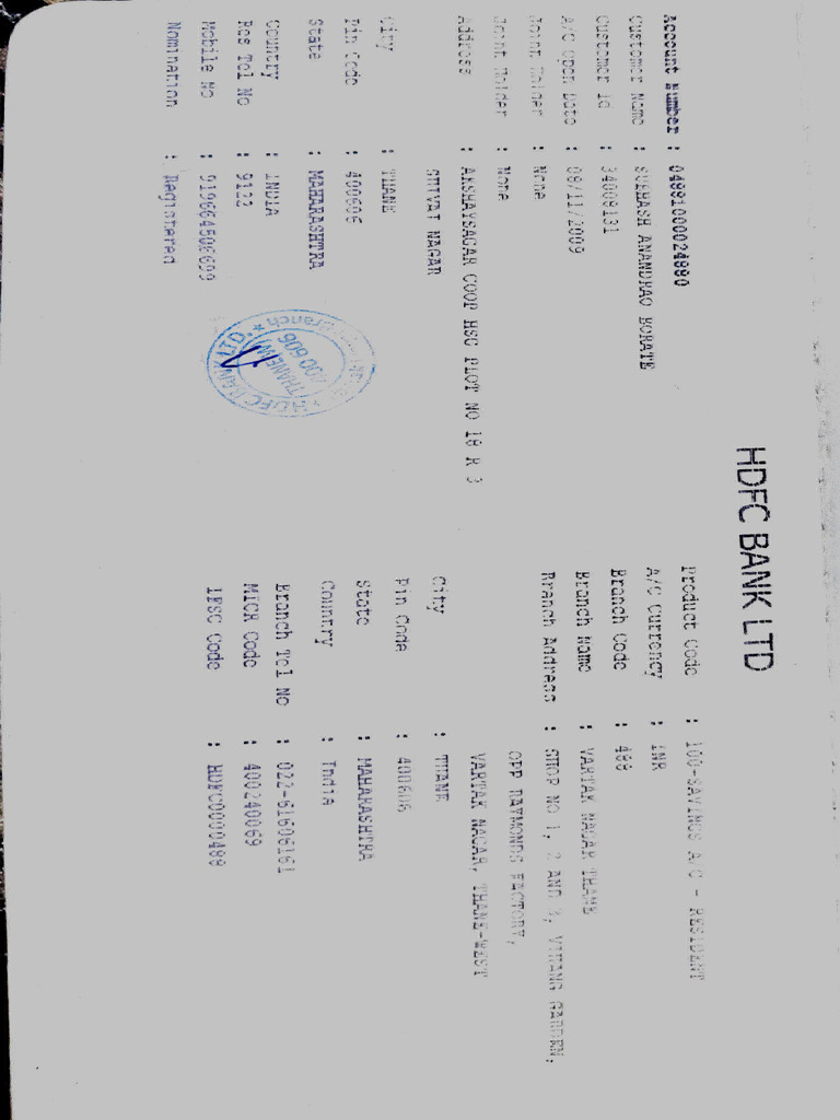 HDFC Bank Passbook | PDF