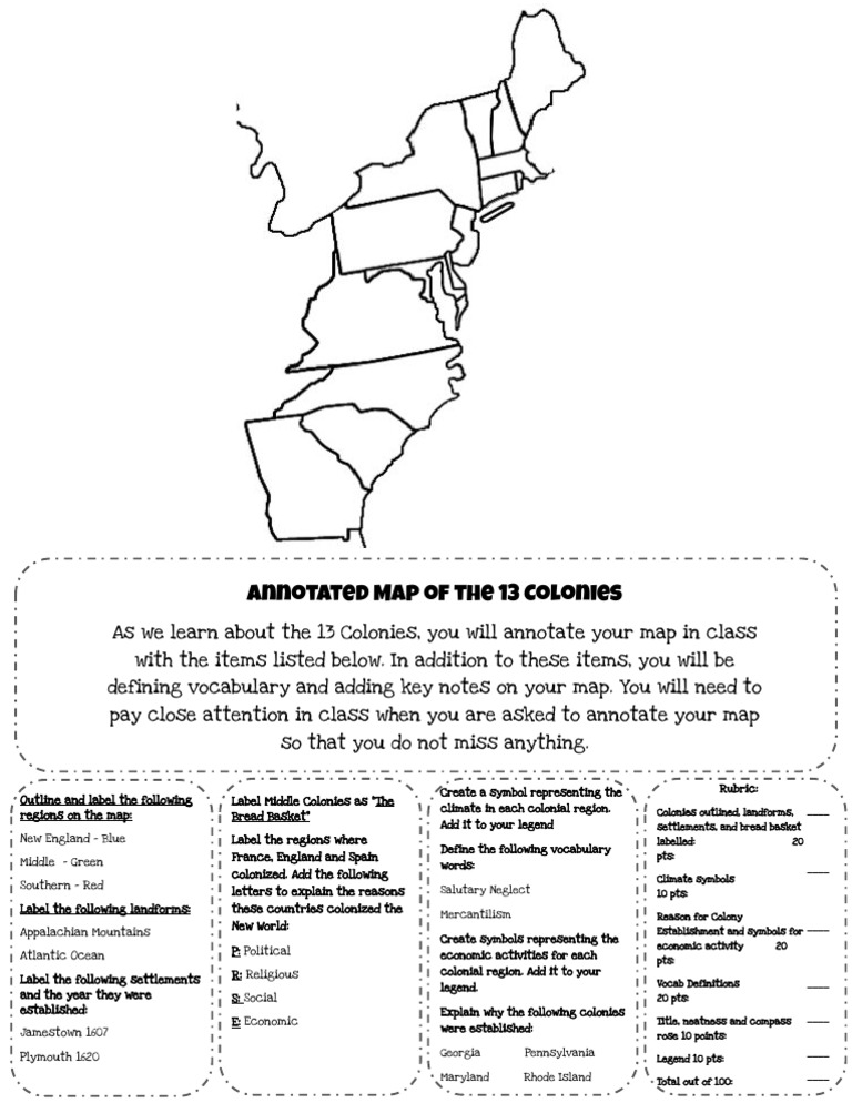 AnnotatedMapofthe13Colonies 1 | PDF