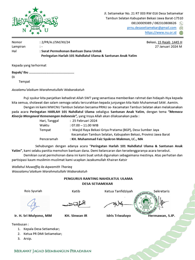 Surat Permohonan Bantuan Dana Untuk HARLAH 101 ABAD NU (Individu) Rev2 ...