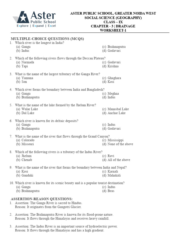 Drainage Class-9 Worksheet 1 New | PDF