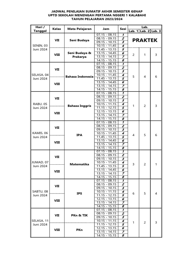 Jadwal Pas Genap 2023-20 | PDF